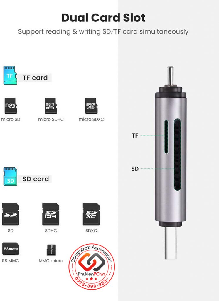 Đầu đọc thẻ SD, TF cổng Type C, USB 3.0 Ugreen 50706