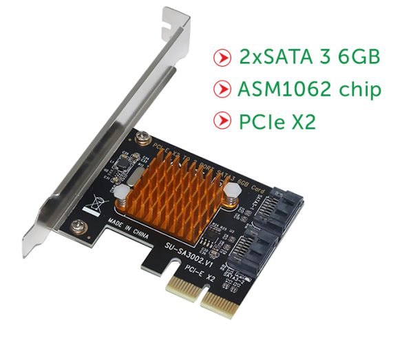 Card PCI-E x2 to 2 SATA III chip ASM1062 lắp thêm HDD SSD