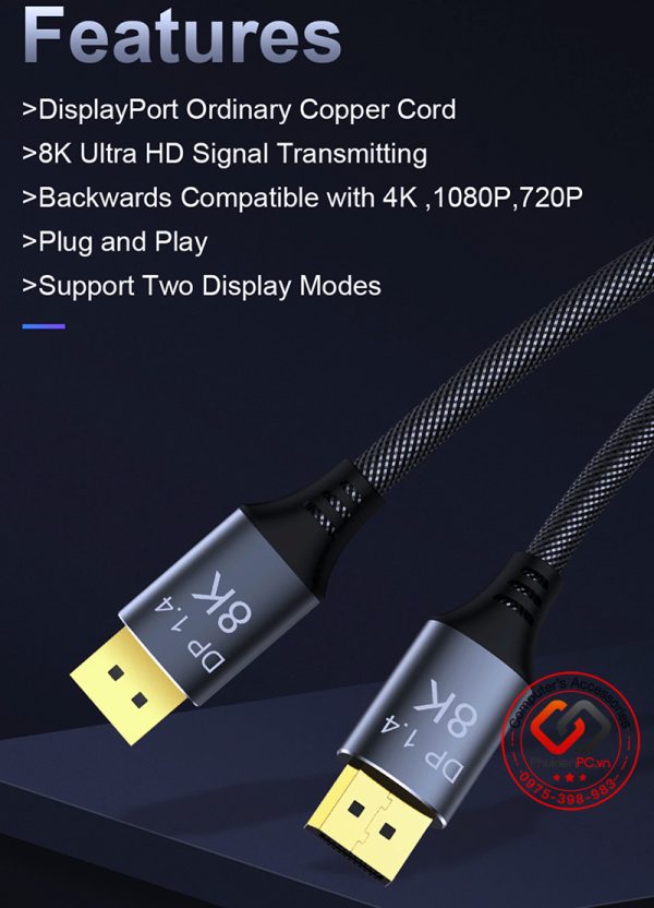 Dây cáp Displayport 1.4 dài 0.5M 8K 60hz 2K 165hz