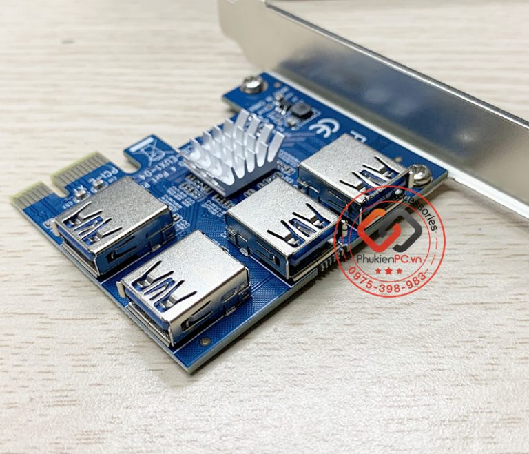 Card chia PCIe 1x to 4 PCIe riser USB 3.0