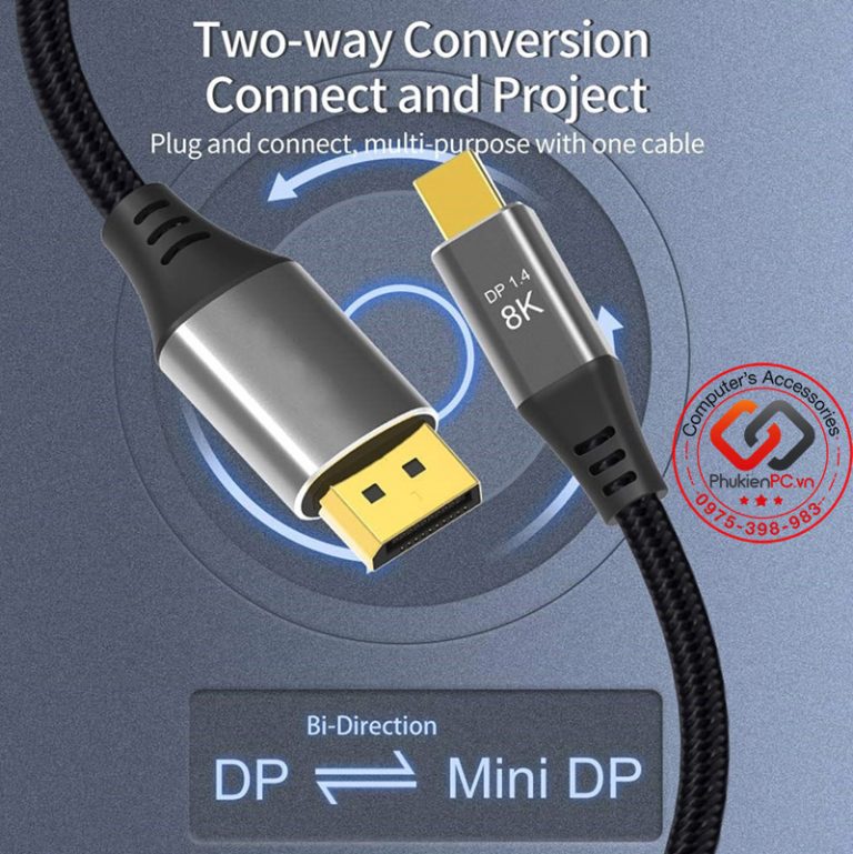 Cáp Mini Displayport sang Displayport 1.4 8K60hz 4K144hz dài 1M