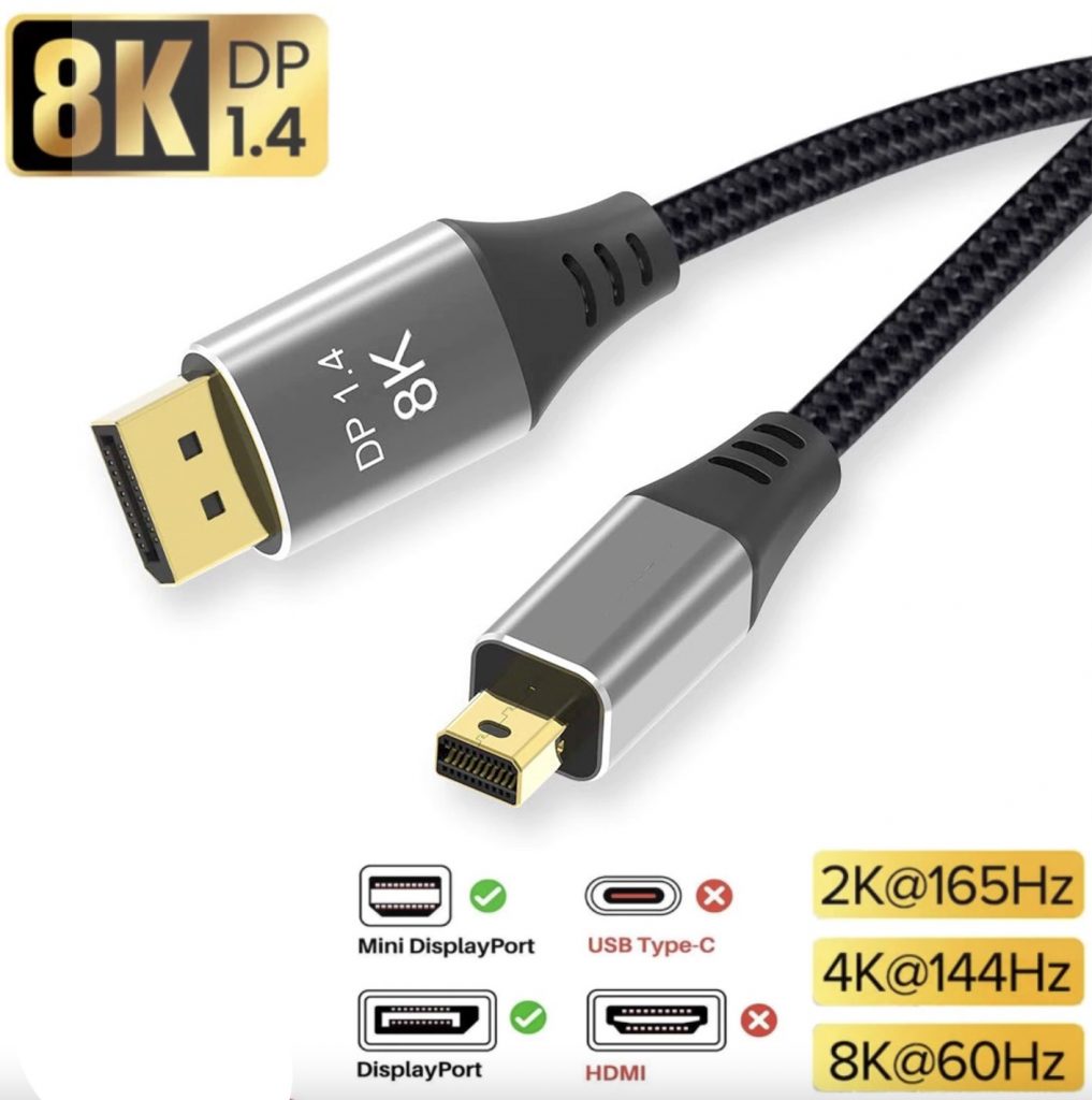 Cáp Mini Displayport sang Displayport 1.4 8K60hz 4K144hz dài 1M