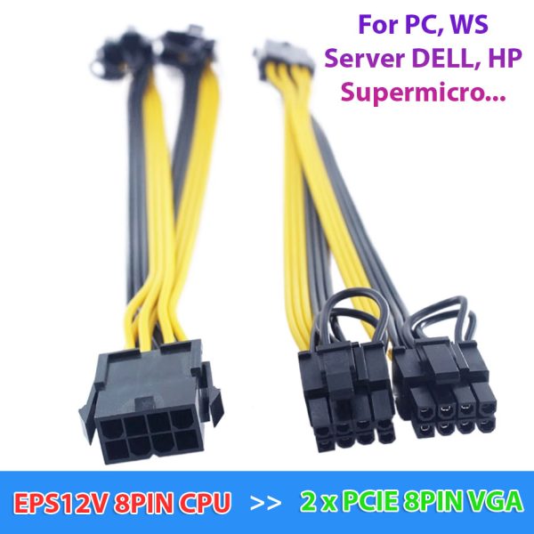 Dây nguồn 8Pin CPU sang 2 8Pin PCIe lắp VGA cho Server, PC, Workstation