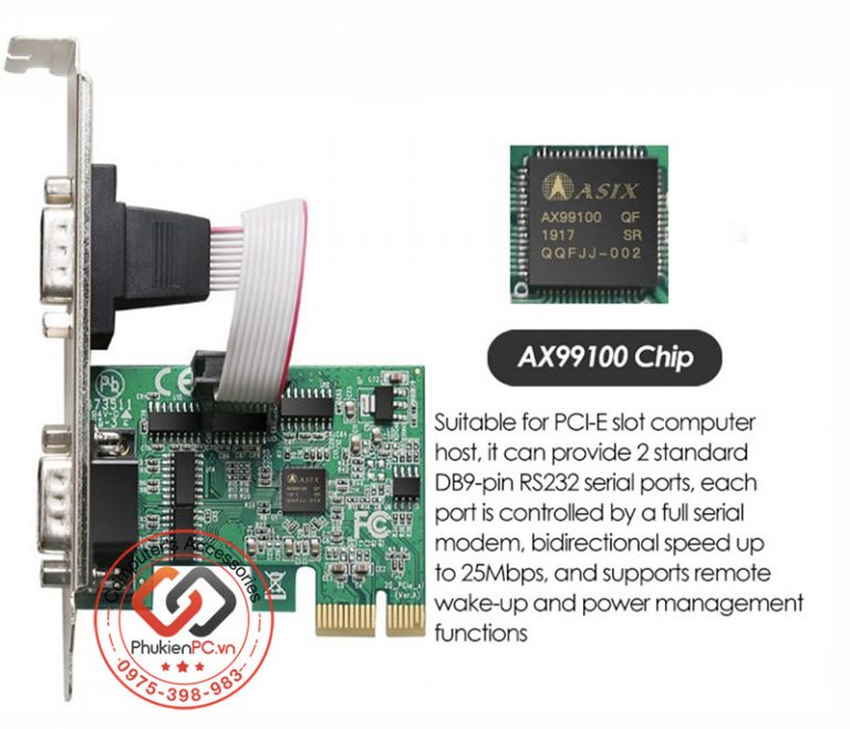 Card PCI-E sang 2 COM RS232 Chip AX99100