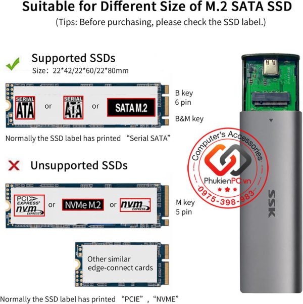 Box ổ cứng SSD M2 SATA 2280 to Type C vỏ nhôm SSK