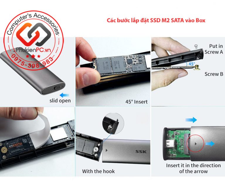 Box ổ cứng SSD M2 SATA 2280 to Type C vỏ nhôm SSK