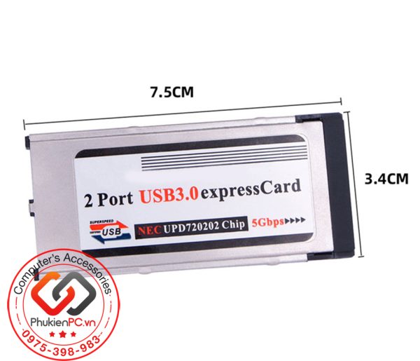 Expresscard 34mm ra 2 USB 3.0 chip NEC, thêm 2 cổng USB cho Laptop