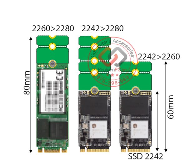 Adapter nối dài SSD M2 SATA, NVME 2230 2242 sang 2280