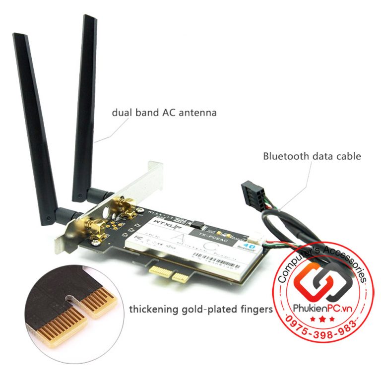 Card PCIE thu wifi, Bluetooth 4.0 5G, 2.4G Dual Band AC7260