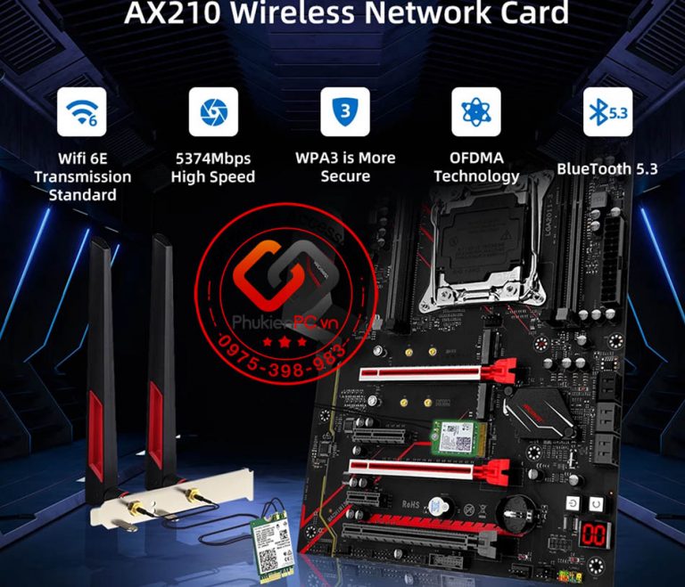 Card Wifi 6E/5G/2.4Ghz M.2 NGFF Intel AX210 tốc độ 2400Mbps