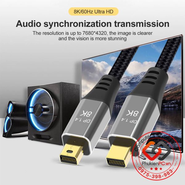 Cáp Mini Displayport to Mini Displayport 1.4 8K60hz 4K144hz dài 1M