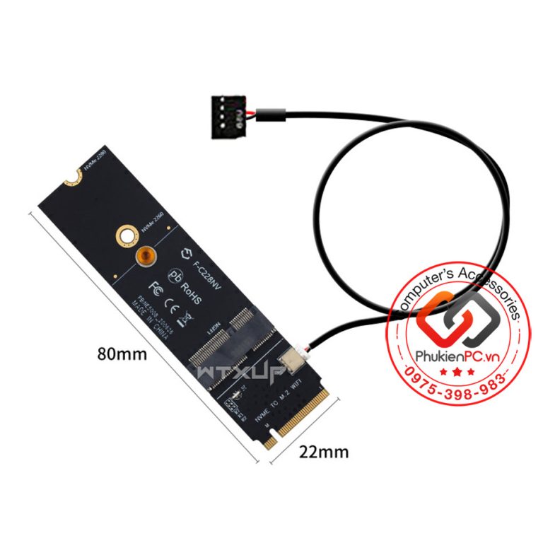 Adapter M.2 Wifi to M2 PCIe, lặp đặt card M2 Wifi và khe cắm ổ cứng M2 PCIe