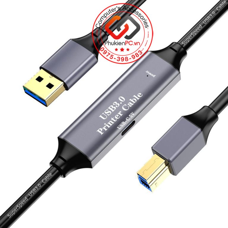 Cáp USB 3.0 AM-BM dài 10 mét có chip đẩy tín hiệu cho máy in, Camera