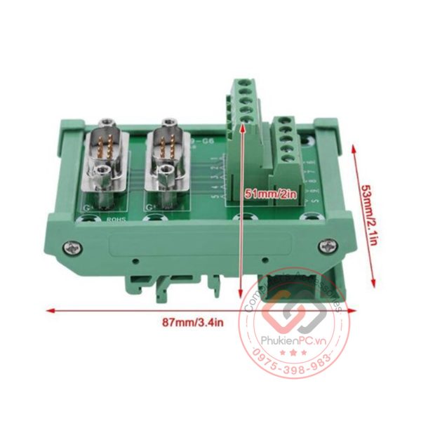 Đầu nối Dual Port DB9/RS232 G6 Male Terminal Block DIN Rail chân Đực ...