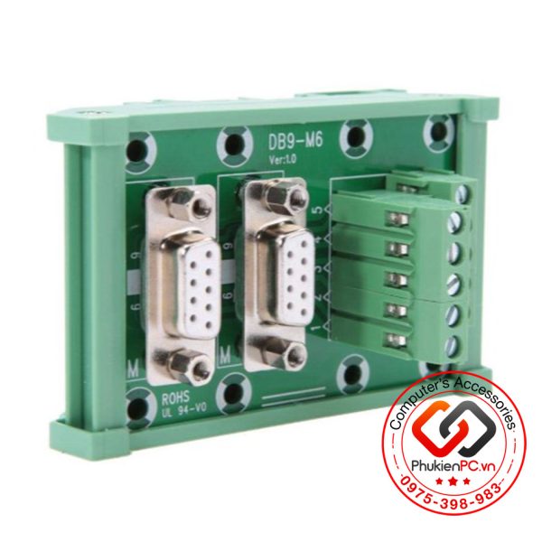 Đầu nối Dual Port DB9/RS232 M6 Female Terminal Block DIN Rail (chân Cái ...