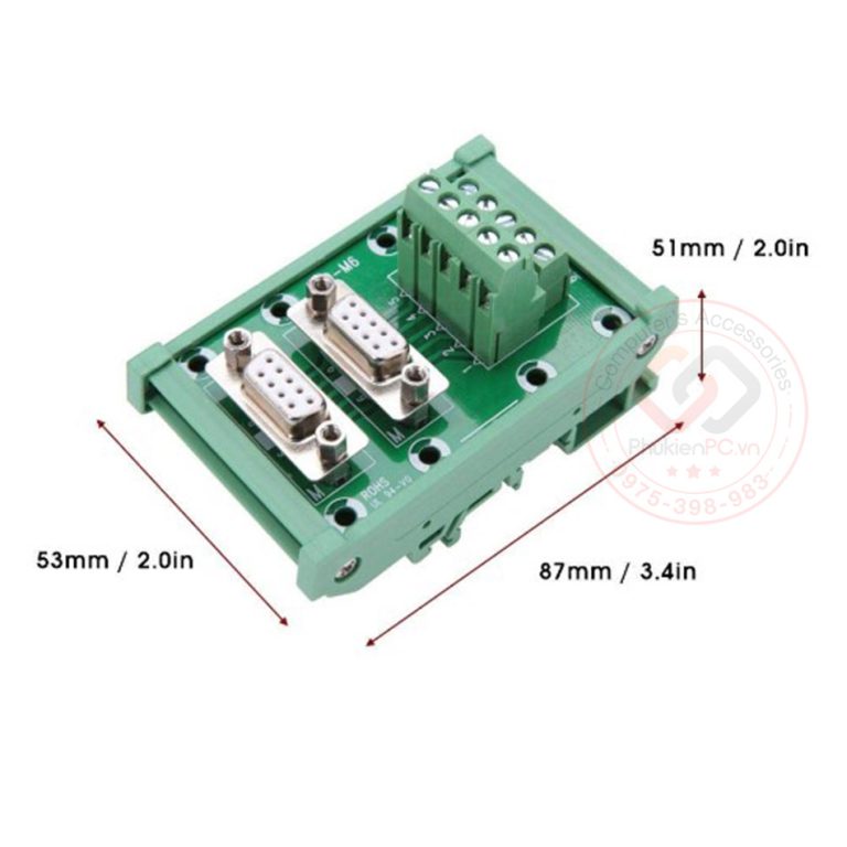 Đầu nối Dual Port DB9/RS232 M6 Female Terminal Block DIN Rail (chân Cái ...