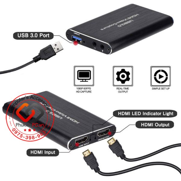 Video Capture Card Box HDMI Capture to USB 3.0 có Mic, HDMI IN OUT ghi ...