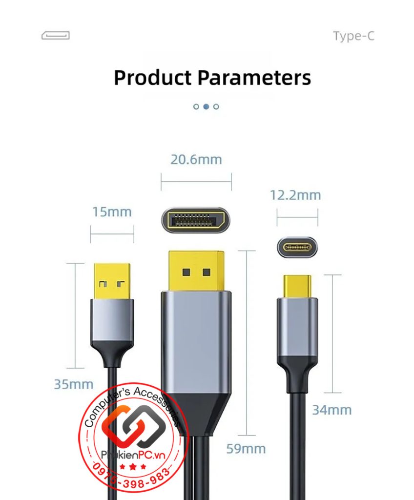 Cáp chuyển đổi Displayport to Type-C 4K 60hz hỗ trợ nguồn, cảm ứng cho ...