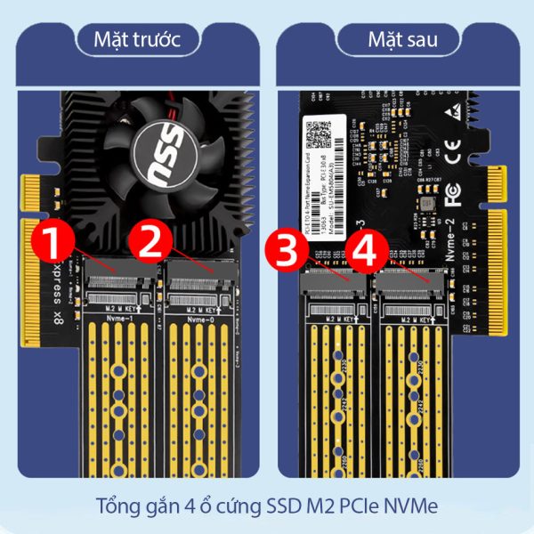 Card PCIe 3.0 to 4 M.2 NVMe SSD 22110 2280 gắn 4 ổ cứng M2 NVMe cho PC ...
