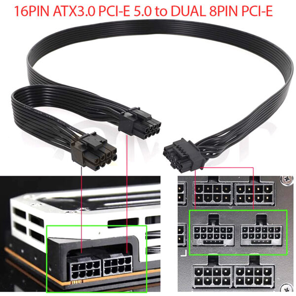 Cáp nguồn 16pin PCIe 5.0 to Dual 8PIN PCIe cho Card VGA