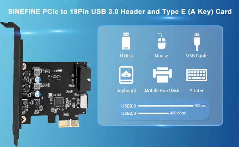 Card mở rộng PCIe x1 to USB 3.0 20pin, Type-E Header 5Gbps